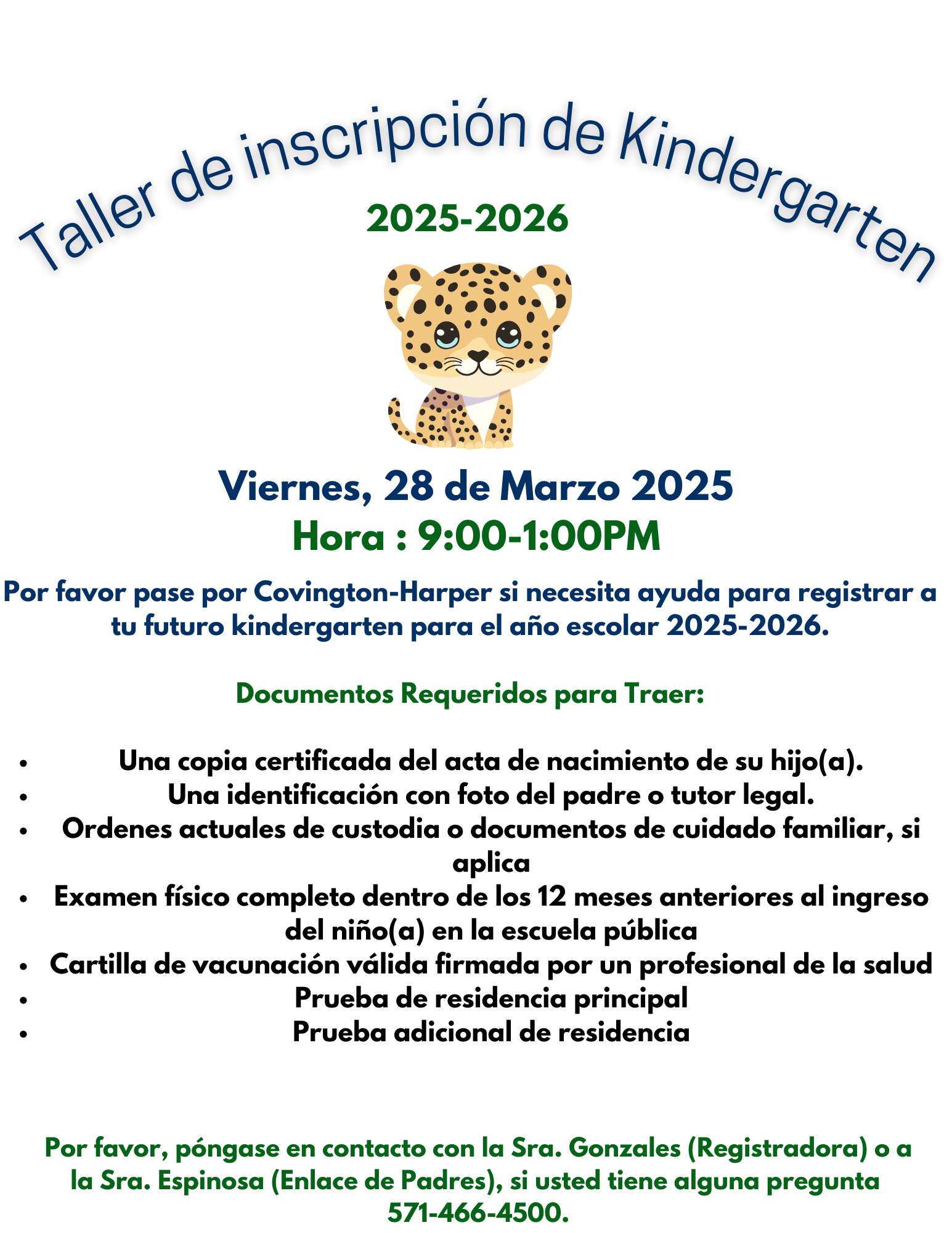 Kindergarten Registration 2025-2026 - Covington-Harper Elementary School